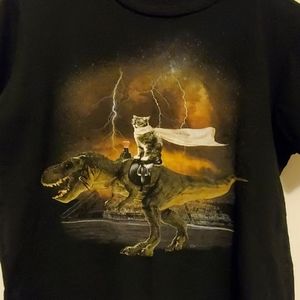 Black Matter | Shirts | Euc Cat Riding Dinosaurs Black Tshirt | Poshmark